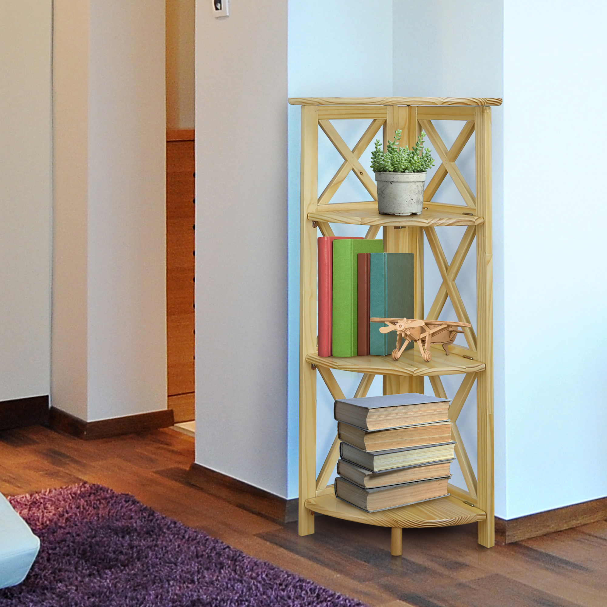 Montego Style 4-Shelf Corner Folding Bookcase - Casual Home