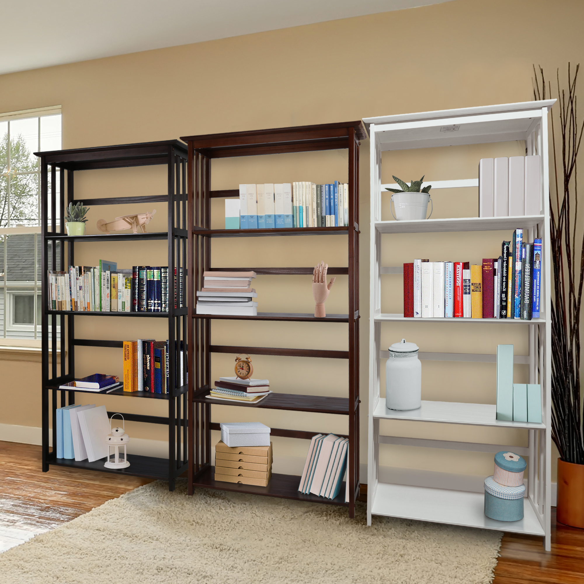 Mission Style 5-Shelf Bookcase - Casual Home