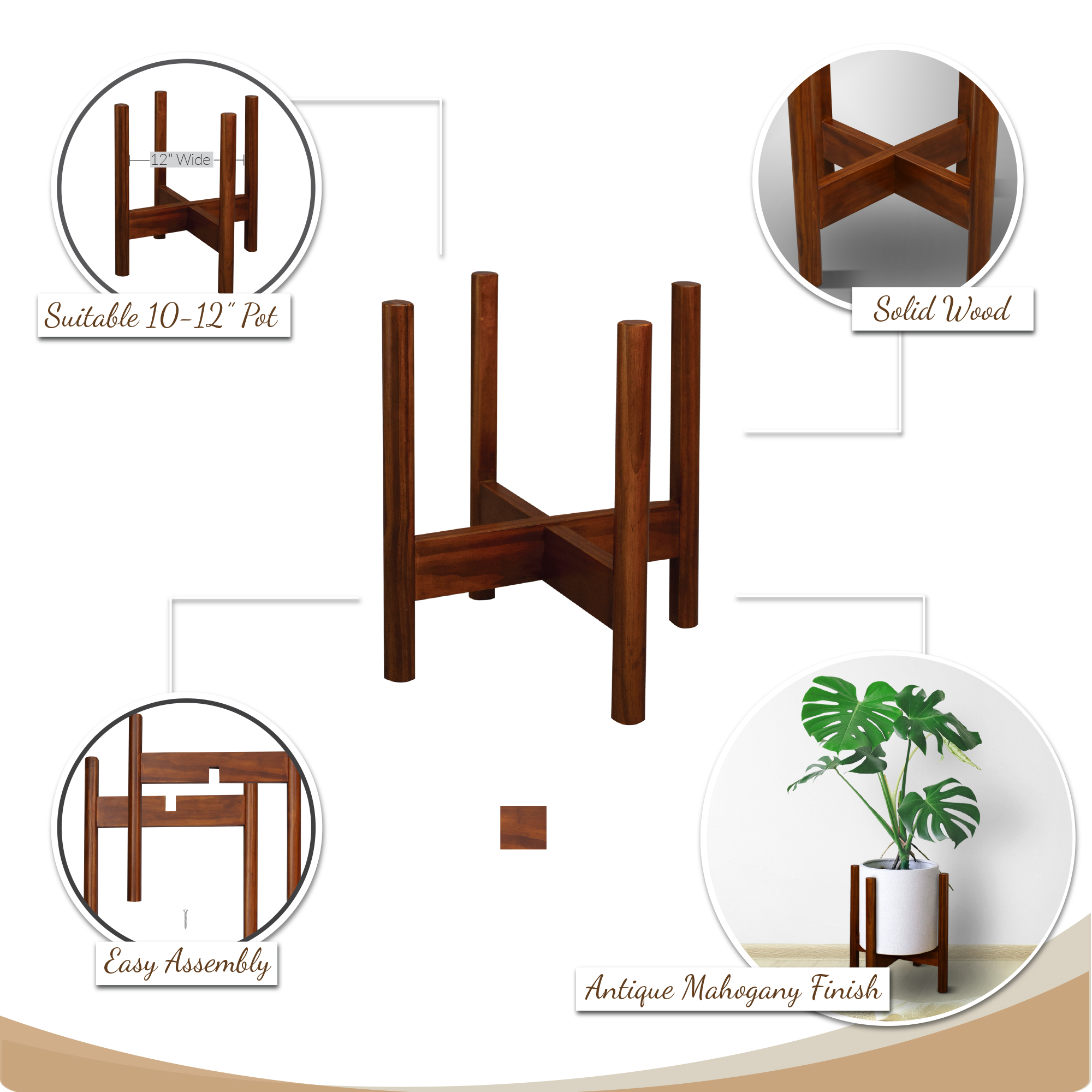 12” Mid-Century Modern Wood Plant Display Stand (Plant and Pot NOT ...