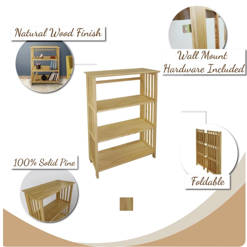 Soho Manhattan 4-Shelf Folding Bookcase 26″ Wide – Natural - Casual Home